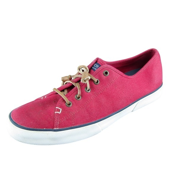 Sperry | Shoes | Sperry Seacoast Women Boat Shoe Red Fabric Lace Up ...